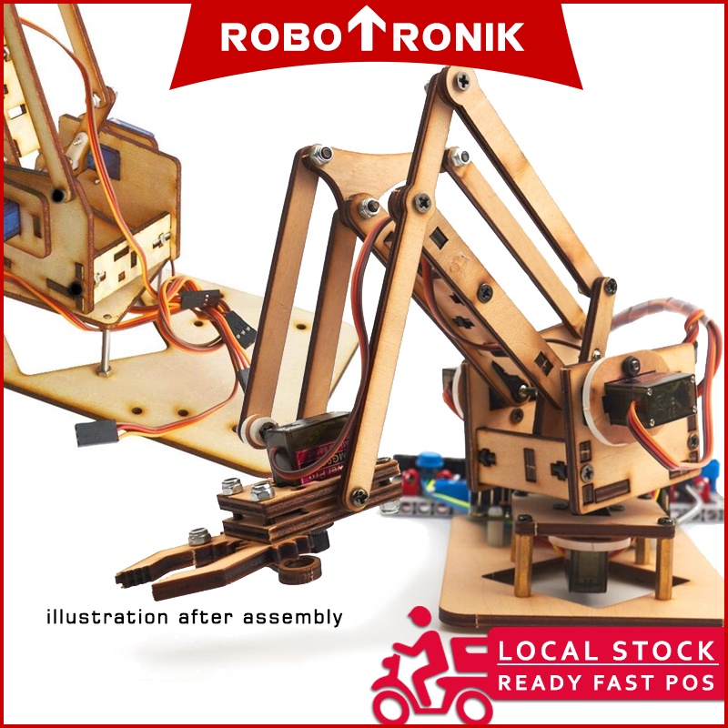 4 DOF Robotic Arm (Acrylic / Plywood) Un-assemble, Arm-only
