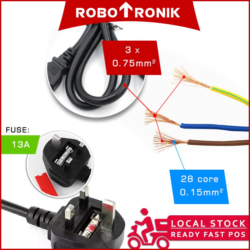 Power Cord 3-Pin Malaysia (UK), IEC PC Computer Laptop Rice Cooker ...